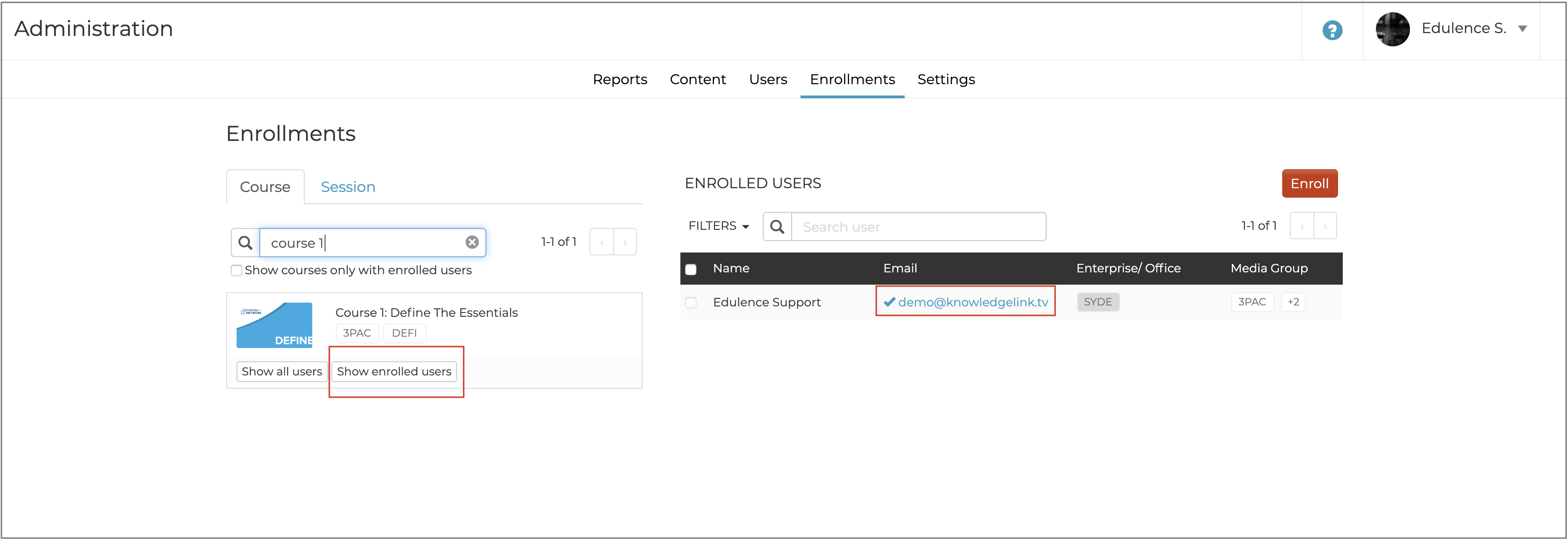Course Enrollment User Reports
